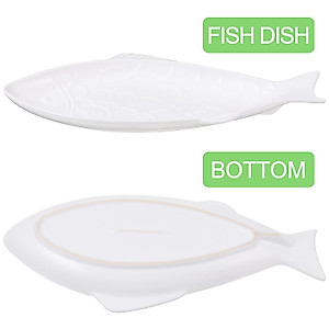 DOITOOL White Ceramic Fish Plate Unique Design Fish Serving Platter Dish, Fish Shape Platter for Fish, Sushi, Fruit or Cheese for Kitchen Restaurant Tableware ( White ) Serving Platter