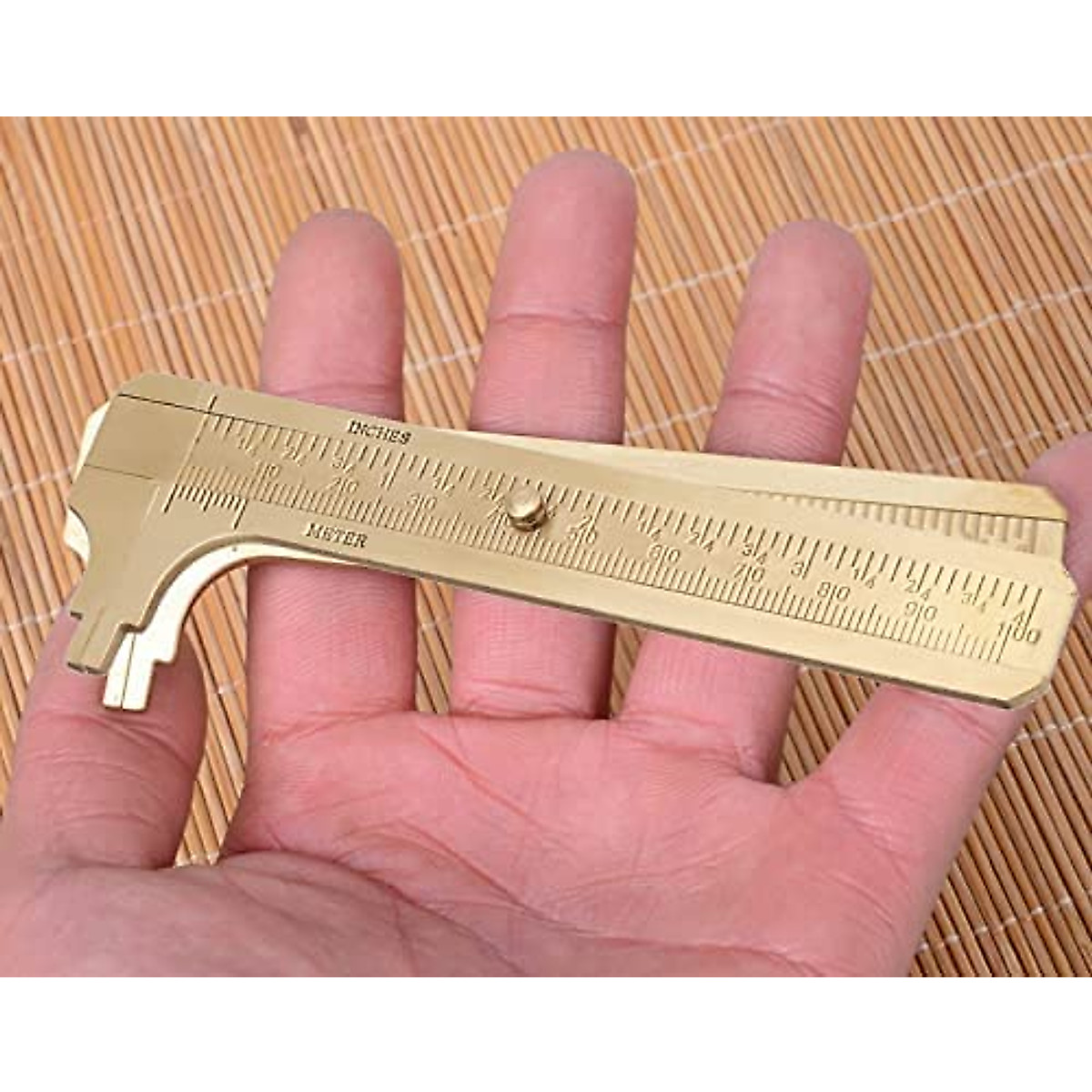 Handy Sliding Gauge Double Scales Vernier Caliper Ruler Measuring Tool mm/inch Brass Pocket Ruler 100mm