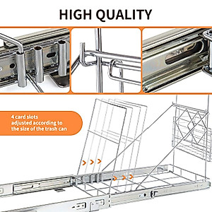 Nuoex Trash Can Pull Out Under Cabinet, Fit Most 7-11 Gallon Garbage Can, Slide Roll Out for Kitchen Trash Can, Under Cabinet Sink Waste Bin Pull Out Slider Kit with Basket (Waste Bin Not Included)