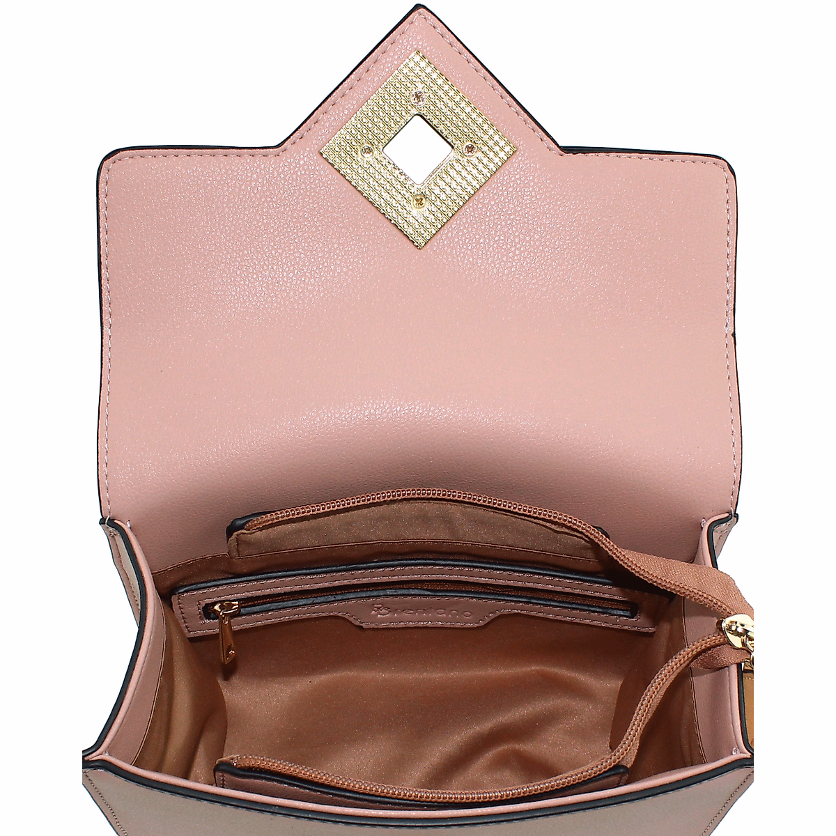 B BRENTANO Vegan Medium Crossbody Top Handle Purse with Metallic Trim (Blush Pink)