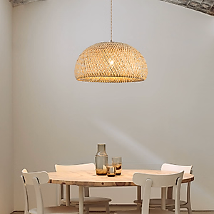 Hchunqjor Bamboo Large Pendant Light Fixture 17.8 inch One-Light Adjustable Rustic Basket Handmade Woven Pendant Lighting for Kitchen Island Farmhouse Dining Room Living Room