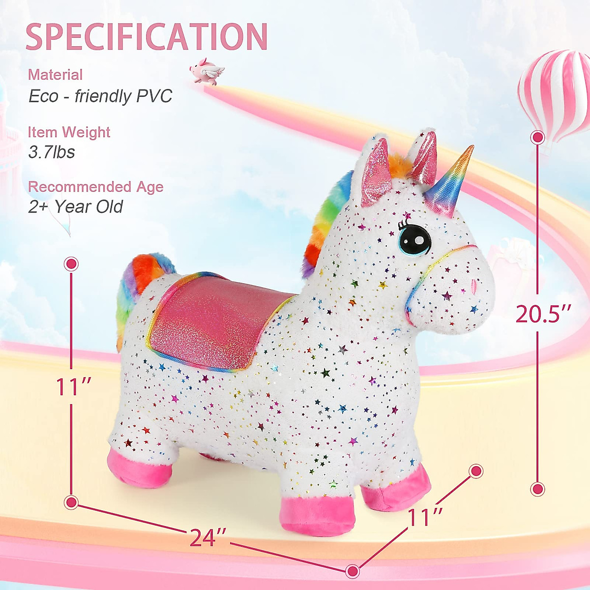 INPANY Unicorn Bouncy Horse Toys, Toddlers Girl Bouncing Animals, Inflatable Ultra Thick Plush Horse Hopper, Baby Ride-on Rubber Bouncer, Outdoor Indoor Cute Birthday Gift for 2 3 4 Year Old Girl Kid