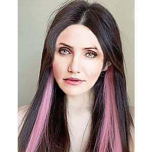 EUICAE Hair Extensions 1 Steel Comb for Free Clip in Hair Extensions Highlights Straight Long Hairpiece Hair Accessories for Girls Women Kids Doll Hair Pieces Colored Wigs Pieces (Cherry pink)