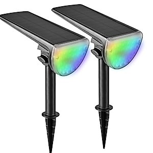 CASAZERO Solar Landscape Spotlights, Color Changing RGB Landscape Path Lights with 24LEDs 6500K 600LM Waterproof Tree Lights Solar Halloween Lights-2 Pack