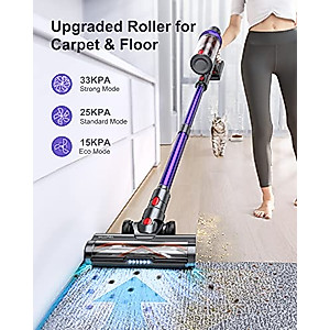 WLUPEL Cordless Vacuum Cleaner, 33Kpa Stick Vacuum Cleaner, 400W Handheld Vacuum with LED Touch Screen, 50mins Runtime for Pet Hair, Carpet and Hardwood Floor(KB-H015)