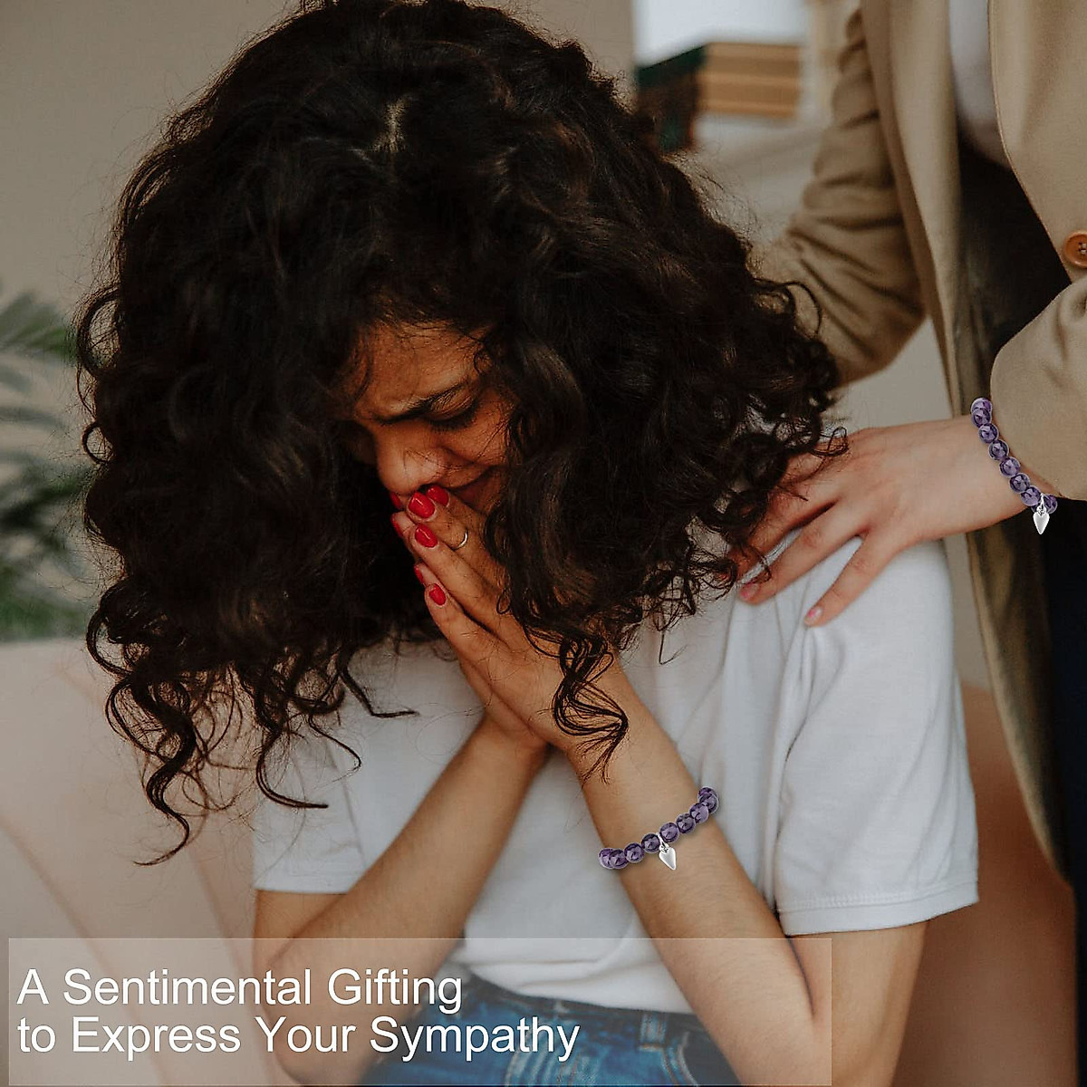 Haoze Sympathy Gift for Loss of Mom, Remembrance Bracelet Sympathy Memorial Gifts for Loss of Mom Mother Father Pet Grief Jewelry Bereavement Condolence Gifts(Purple Amethyst)