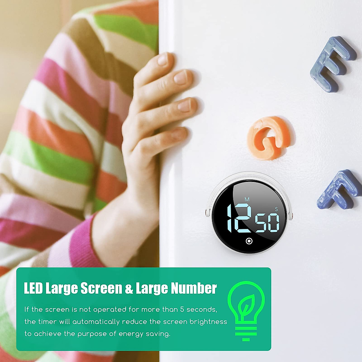 Digital Kitchen Timer for Cooking, Timer Large Display Magnetic, Countdown Timer with 3-Level Volume Adjustable Easy for Cooking and Led Timers for Seniors and Kids to Use (White)