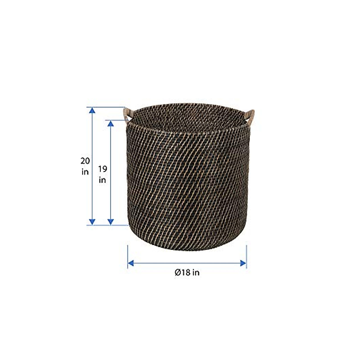 Kouboo Laguna Round Ear Handles, Black-Wash Rattan Storage Basket