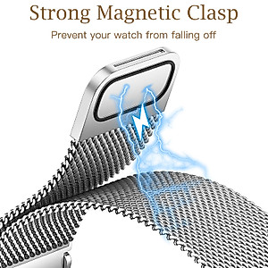 Metal Magnetic Band for Apple Watch Bands 44mm 45mm 46mm 42mm 49mm 40mm 38mm 41mm iWatch Ultra SE Series 10 9 8 7 6 5 4 3 2 1, Milanese Loop Jewelry Stainless Steel Mesh Wristband Women Men, Silver