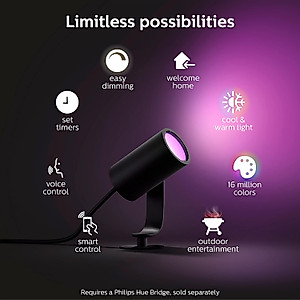 Philips Hue Lily White & Color Outdoor Smart Spot Light Extension (Hue Hub & Power Source Required), 1 Hue White & Color Smart Spot Light + Mount kit, Works with Alexa, HomeKit & Google Assistant