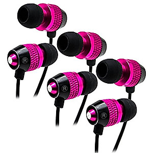 Bastex Universal Hot Pink Earphone/Ear Buds (3 pk),3.5mm Stereo Headphones in-Ear,Tangle Free Cable, with Built-in Microphone Earbuds for iPhone iPod iPad Samsung Android Mp3 Mp4 and More