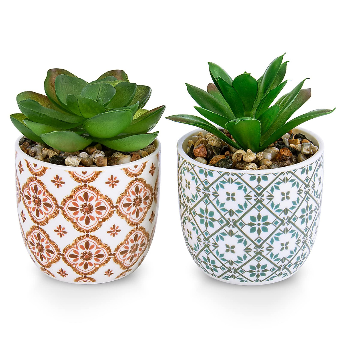 Karlliu Artificial Plants Succulent Flowers in Ceramic Planter 2 Pack Small Fake Plants Potted for Home Office Desk Decor Farmhouse Living Room Bedroom Shelves Decoration