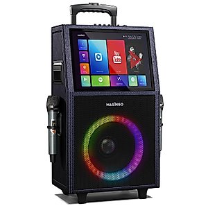 Professional Karaoke Machine with Lyrics Display Screen for Adults, 2 Wireless Microphones, LED Lights, Bluetooth Portable PA Speaker System with Upgraded Built in 15" Tablet & WiFi, Allegro X8 2.0