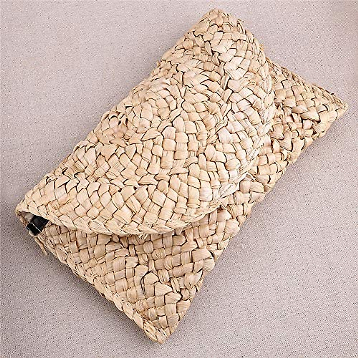 Women Straw Woven Clutch Purse Envelope Handbag Hasp Summer Beach Wallet