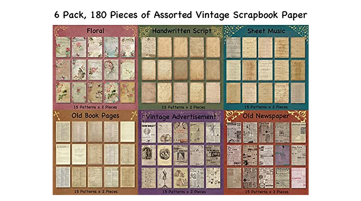 Vintage Scrapbook Paper Set - 180 Sheets for Journaling & Decor