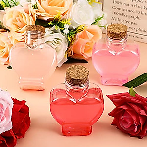 Yinkin 30 Pcs 5.5 oz Heart Shape Plastic Jar with Cork Lids Small Heart Clear Plastic Wish Bottles for Valentine's Day Anniversary Birthday Wedding DIY Decoration