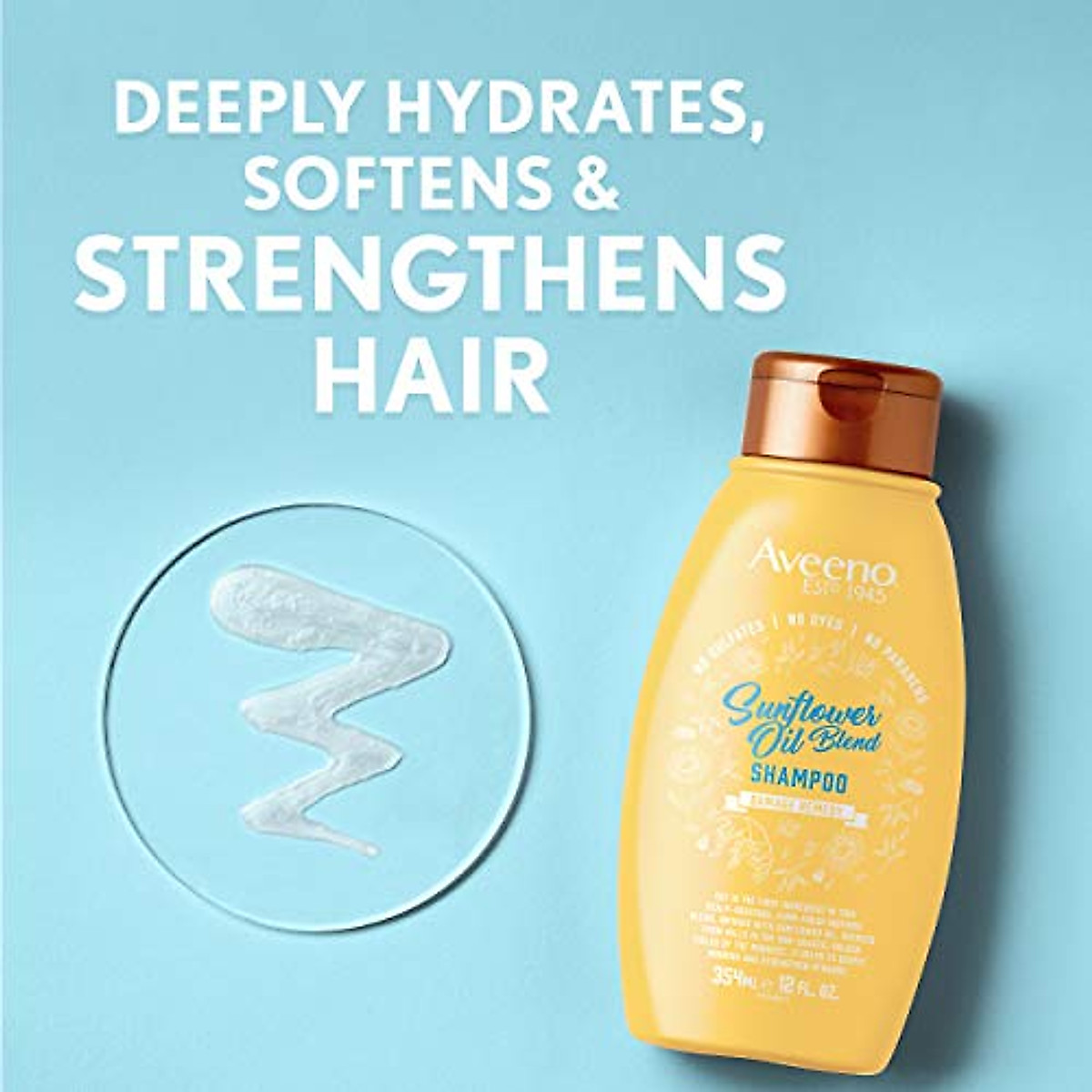 Aveeno Deep Moisturizing Sunflower Oil Blend Shampoo with Oat for Dry Damaged Hair, Dye, Paraben & Sulfate Surfactants Free, 12 Fl Oz