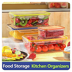 10 PCS Food Storage Containers with Lids Airtight, BPA Free Plastic Meal Prep Containers Reusable, Microwave & Freezer & Dishwasher Safe Clear Leakproof Fruit Vegetables Containers for Kitchen