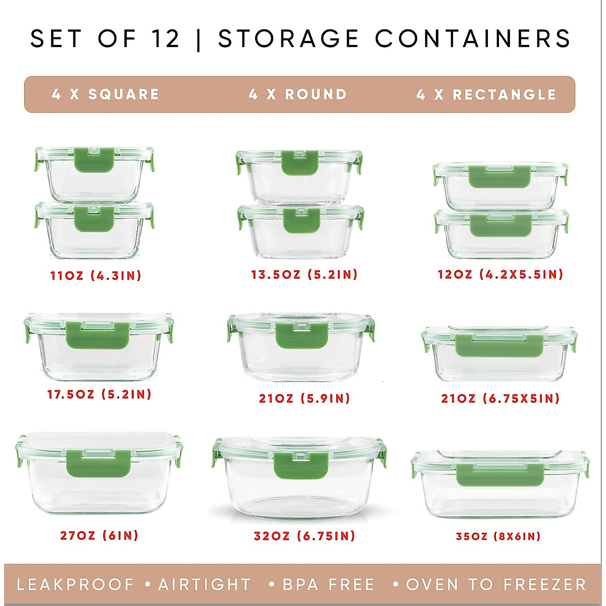 JoyJolt JoyFul 24pc Borosilicate Glass Storage Containers with Lids. 12 Airtight, Freezer Safe Food Storage Containers, Pantry Kitchen Storage Containers, Glass Meal Prep Container for Lunch