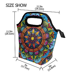 Lunch Bag Indian Flower Mandala Design Lunch Box Tote Handbag for Adult Men Women Kids Boys Girls Zipper Insulated Lunchbox Cooler Bag Decor
