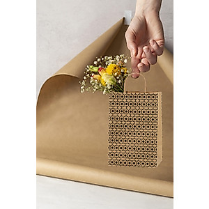 Elsjoy 100 Pack Kraft Paper Bags with Handles, 5.3x3.8x8 Brown Small Gift Wrap Bags Geometric Kraft Shopping Bags Merchandise Bags for Packaging, Party Favor, Retail Stores, 4 Styles