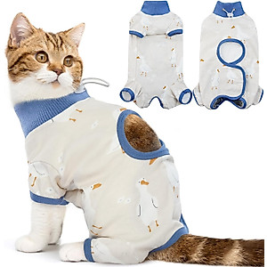 DENTRUN Cat Surgery Recovery Suit Female Male Soft Onesie, Kitten Surgical Collar Cone Alternative Shirt, Abdominal Wounds Anti-Licking Pajama for Small Pets Spay, Cat Body Suit Post Surgery