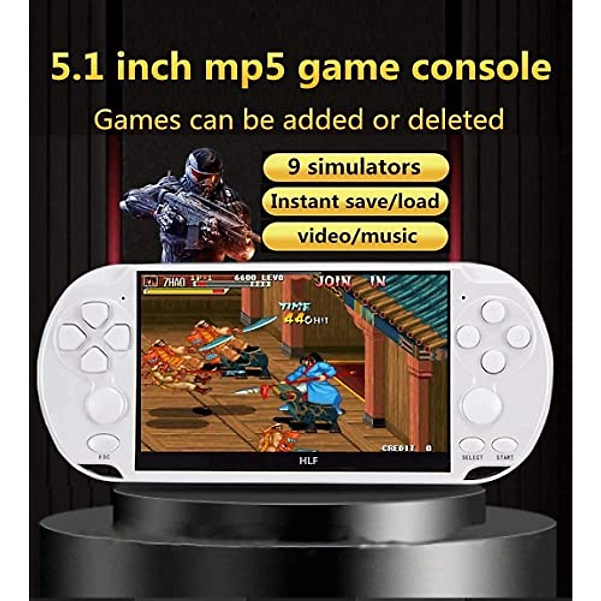 5.1 inch Multi-Function Retro Game Console Handheld Game Console 7700 Games Support Arcade/CPS/fc/SFC/gba/gbc/gb/sega Emulator Games can be archived with Rechargeable Lithium Battery (White)