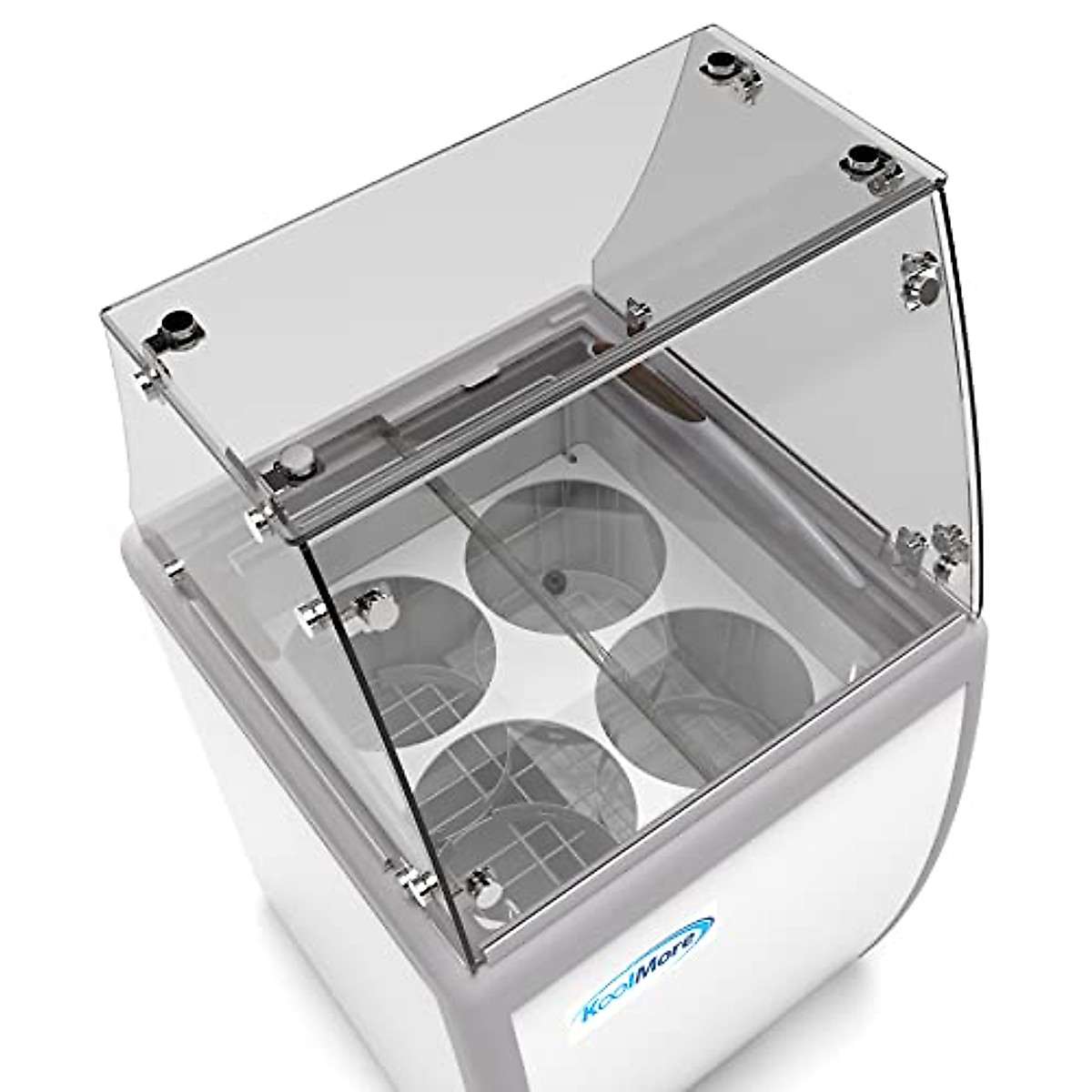 Koolmore 26 inch Commercial Ice Cream Dipping Cabinet Display Case with Sneeze Guard, 4 Large Displayed Tubs, Sliding Glass Door, [5.7 Cu. Ft.] (KM-26FG)