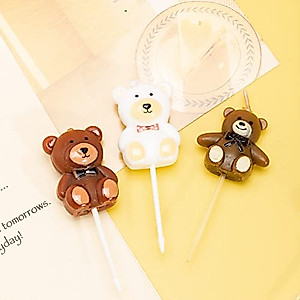 Lovelyshop 3D White & Brown Teddy Bear Birthday Candles Cake Topper, Assorted Candles for Party 2 3/4", 2pc