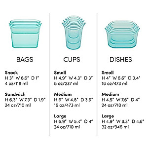 Zip Top Reusable Food Storage Bags | Full Set of 8 [Teal] | Silicone Meal Prep Container | Microwave, Dishwasher and Freezer Safe | Made in the USA