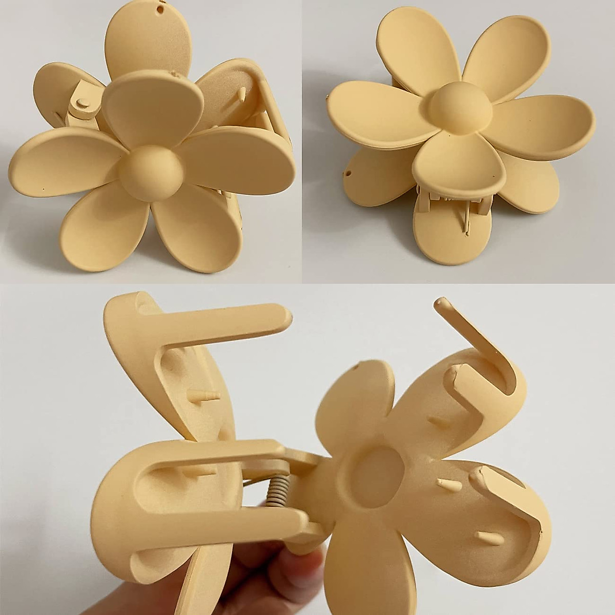 6 PCS Big Non-Slip Matte Flower Barrettes and Jaw Clips for Women and Girls - Plastic Hair Accessories for Thick Hair (6 Colors C)