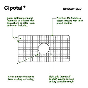 CIPOTAL 24.1 in. x 12.5 in. Centre Drain Sink Protector with Supersoft Silicone Feet in 304 Grade Stainless Steel