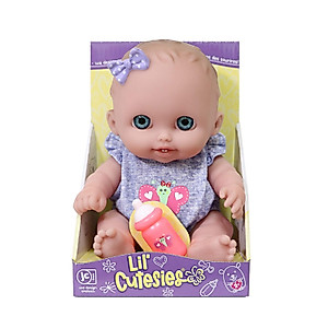 JC Toys Lil Cutesies 8.5" All Vinyl Baby Doll | Posable and Washable | Removable Outfit | Lulu- Blue Eyes Ages 2+