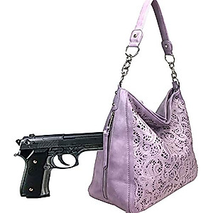 ZzFab Laser Cut Bling Hobo fashion CCW Bag Faux Leather Concealed Carry Purse Lavender