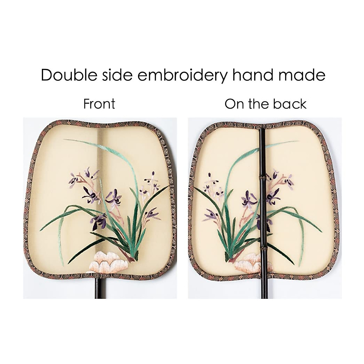 HangErFeng Mulberry Silk Double-sided Hand made Embroidered Fans Classical Hanfu Accessories Chinese Fan Orchid 35