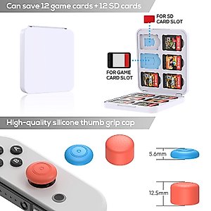 All in 1 Accessories Kits for Switch OLED 2021 Model：Case & Screen Protector, Hand Grips & Racing Wheels for Joy con, Controller Charger Dock, Carrying Case & More -White