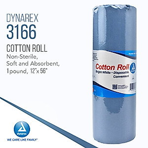 Dynarex Cotton Roll – Non-Sterile, Soft and Absorbent Cotton in an Easy to Tear & Use Roll, 1-pound, 12” x 56", White, 1 - Dynarex Cotton Roll