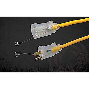 Coleman Cable 14880002 1488SW0002 14/3 Insulated Outdoor Extension Cord with Lighted End, 50-Foot, Feet, Yellow