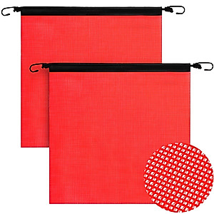 2 Pieces 18 x 18 Inch Hook Safety Warning Flag Mesh Safety Flag Warning Flag with Vinyl Welt and Bungee Cord for Truck and Pedestrian Crossings (Deep Red)