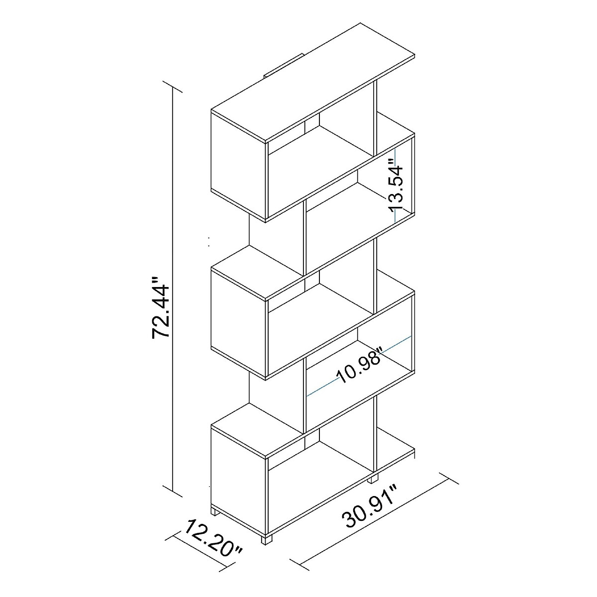 Manhattan Comfort Petrolina Bookshelf with 5 Zig-Zag Cubbies & Open Shelves, Unique Mid Century Modern Bookcase, Ideal for Living Room, Office, Bedroom, Display Ornaments, Trophies, Photos, Nut Brown