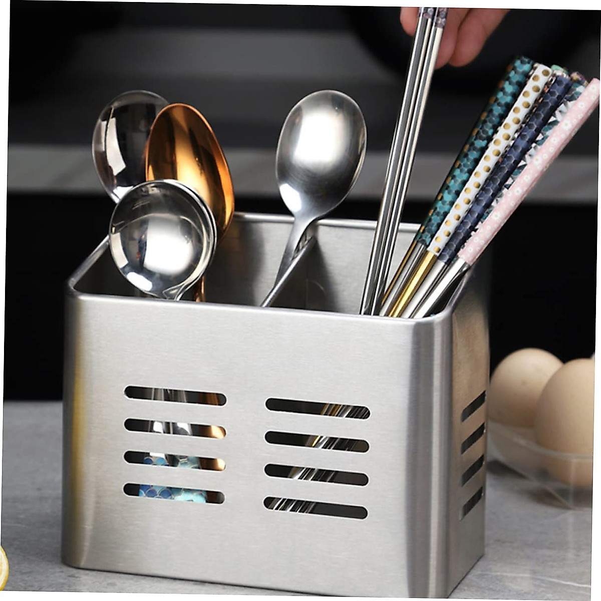 Angoily Stainless Steel Chopstick Holder Bar Table Chopsticks Racks Utensil Drying Rack Basket Straw Dispenser Metal Stand Metal Chopsticks Utensil Holder Pipette Multifunction
