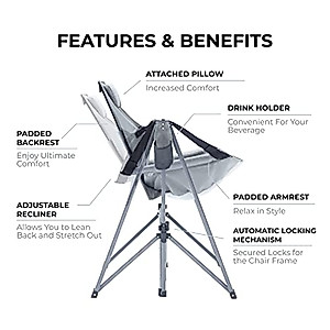 Camphor Designs Portable Swing Hammock Chair | Foldable Recliner Rocking Lounger with Headrest and Drink Holder | for Outdoor & Sports, Beach, Lawn, Hunting, Tailgating, Fishing | Supports 300 Lbs