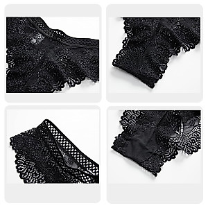 Women's Sexy Lace Thong Panties Bikini Cheeky Underwear Breathable Hipster Panties,6P,S