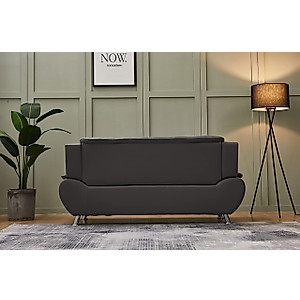 Kingway Faux Leather Living Room Sofas, 3 SEAT, Gray