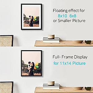 DLQuarts Floating Picture Frames, 11x14 Picture Frame, Floating Display for Photos 2x3, 3.5x5, 5x7, 8x10 or Full Display Without Mat for 11x14 Photos, 2 Pack, Weathered Black