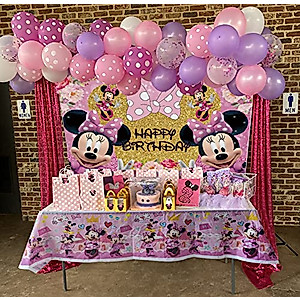 Pink Mouse Backdrop and Tablecloth for Gilrs Birthday Party Mouse Glitter Hapyy Birthday Backdrop 6x4ft Mouse Tablecloth Baby Shower Cake Table Decoration
