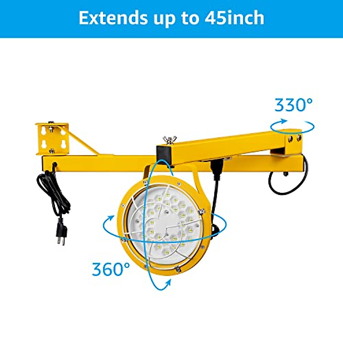 LEONLITE LED Loading Dock Light 50W, 45 Inch Double Swing Arm Dock Light, 360° Rotatable Light Head, 5700K IP65 Folding Double Arm Dock Lights for Trailers, Docks, Warehouses, Container, ETL Listed