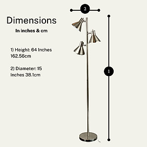 LIGHTACCENTS 3 Light Brushed Nickel Floor Lamp with 3 Adjustable Reading Room Lights - Tree Style Standing Lamp with Adjustable Lights - Floor Standing Pole Light - Living Room Lamp (Brushed Nickel)