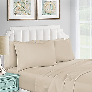 Superior Egyptian Cotton 4 Piece Sheet Set, Luxury 1200 Thread Count, Eco-Friendly, Sustainable Sheets, Ultra-Soft Basics, Solid, Deep Pocket Fitted Sheet, Flat Sheet, Pillowcases, King, Ivory