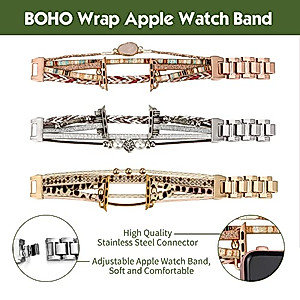CHARMINGO Boho Leather Wrap Bands Compatible with Apple Watch Band Bracelet for Women Men 38mm/40mm/41mm, Multilayer Apple Watch Strap for Iwatch Band Series 8/7/6/5/4/3/2/1/SE Ultra